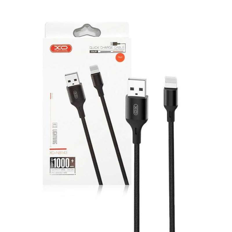 Cabo USB-A - Lightning 2.4A - com revestimento Nylon - preto - 1.0m - XO NB143