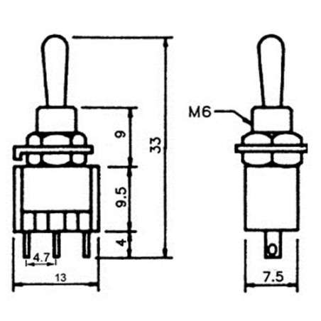 Toggle switch 3 positions - ON-OFF-ON - 250VAC 3A (3-pin)