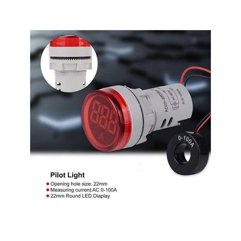Red Round LED Digital Ammeter for Panel (0 ... 100 Amp.)