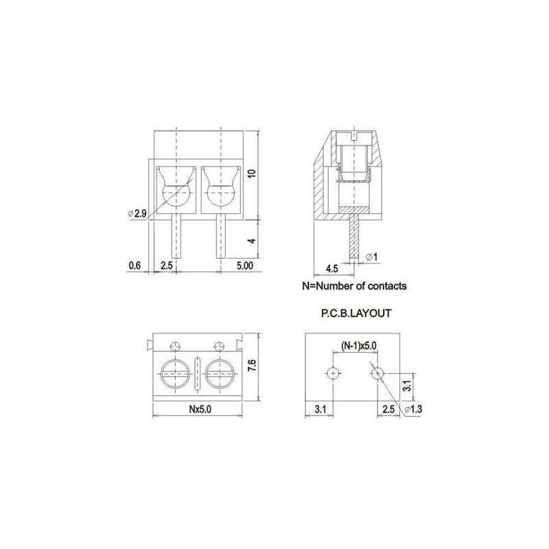 2-terminal block with chassis screw - blue