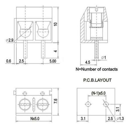2-terminal block with chassis screw - blue