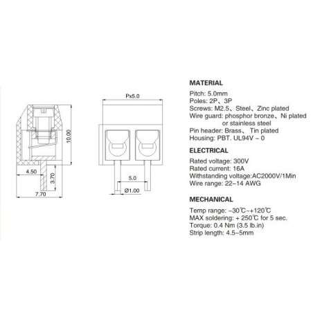 2-terminal block with chassis screw - blue