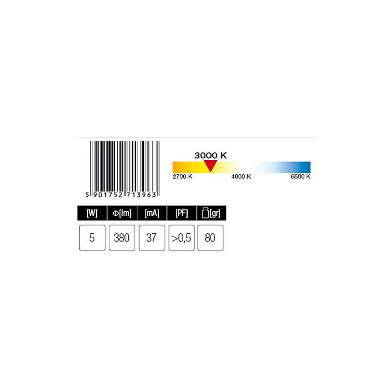 E27 LED 220VAC 5W 3000K 380lm