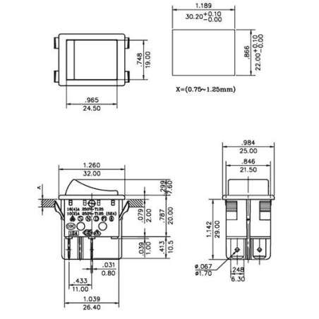 Rocker switch 2 stable positions - OFF-ON - 250VAC 16A (4-pin) - red light