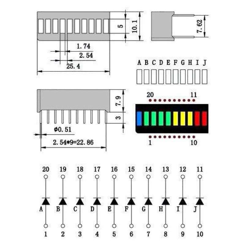 10-segment 4-color battery charge indicator