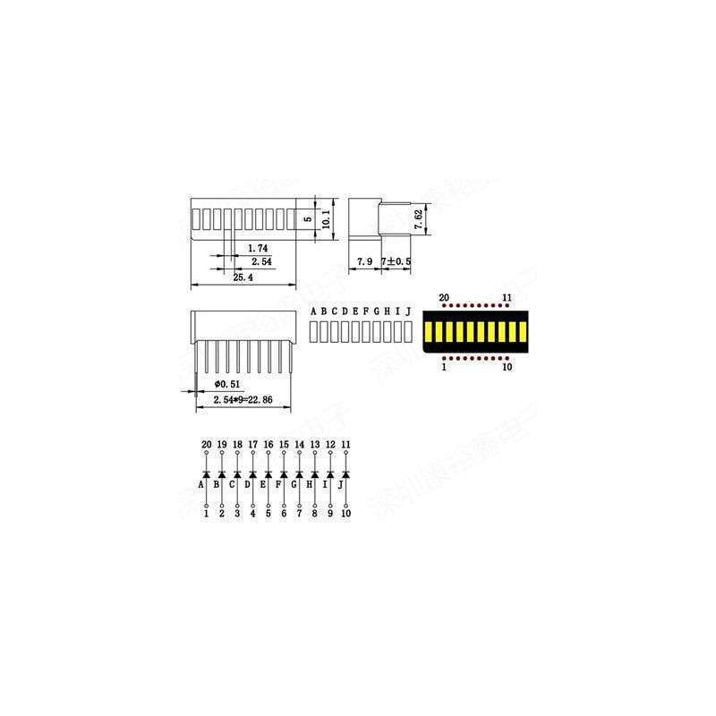 10-segment LED bar indicator Red 20-pin