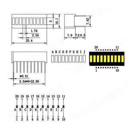 10-segment LED bar indicator Red 20-pin